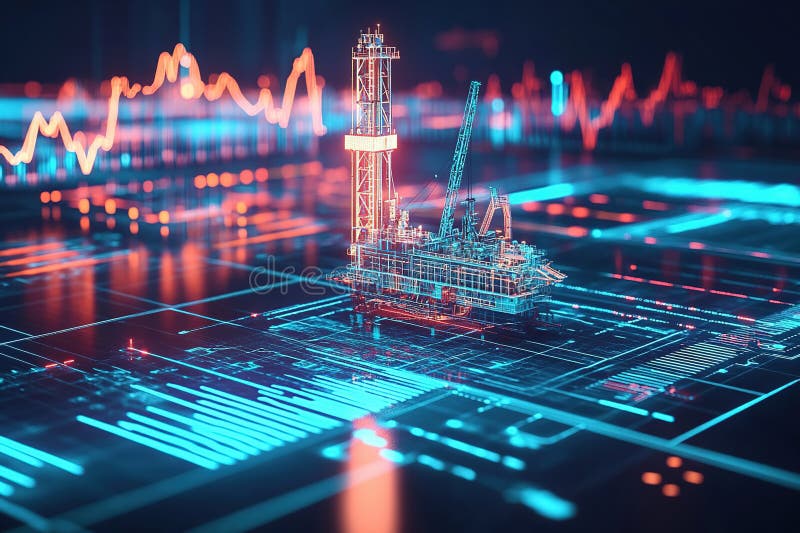 A Digital Representation of an Oil Drilling Rig on a Futuristic ...