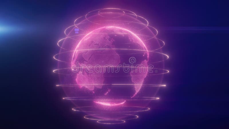 A Digital Representation of Purple Earth with Glowing Lines Encircling ...