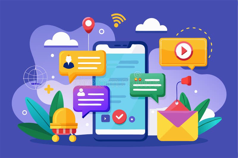 A Digital Representation of Push Notifications with Icons, a Smartphone ...