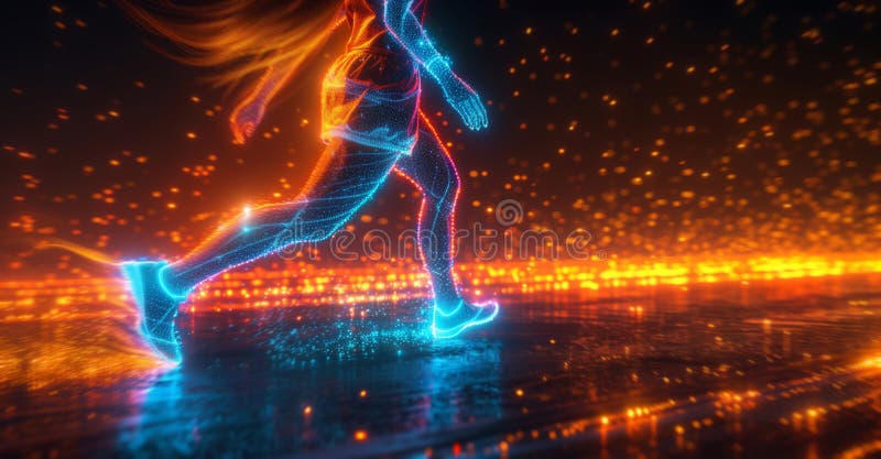 Digital Representation of Runner with Neon Lights in Motion at Night ...