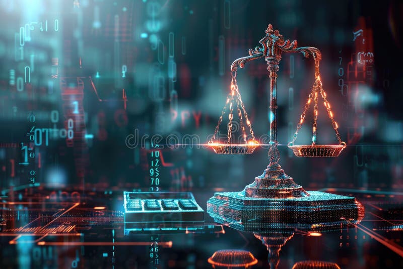 A Digital Representation of a Scale of Justice on a Background with a 8 ...