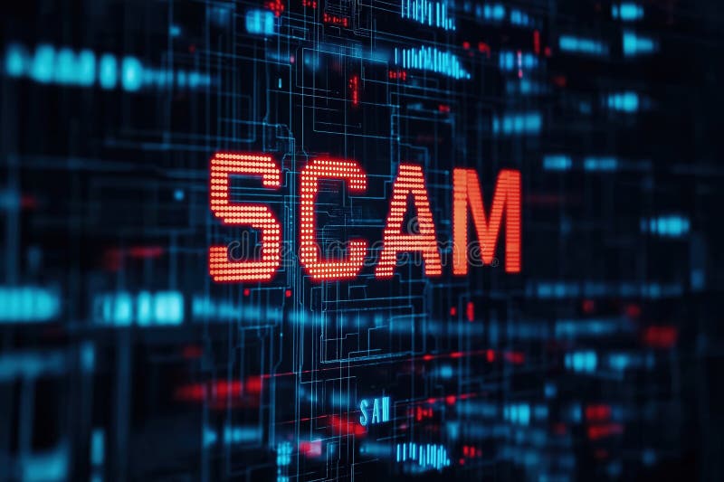 Digital Representation of Scam Alert in Technology Grid with Red ...