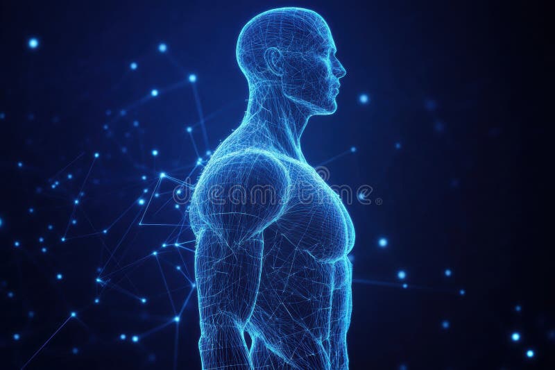 Muscle Structure Shown in 3D Wireframe Mesh with Glowing Contours ...