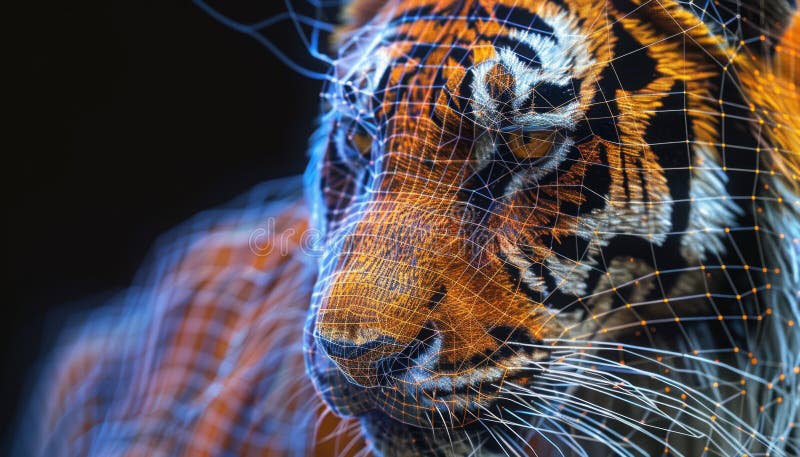 A Digital Representation of a Tiger Head Created with Abstract ...