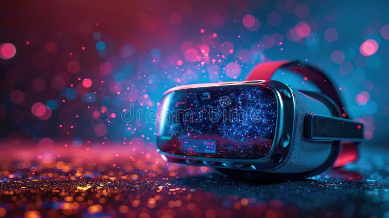 A Digital Representation of a Virtual Reality Headset with Glowing Neon ...