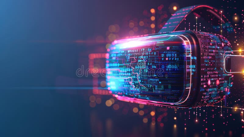 A Digital Representation of a Virtual Reality Headset with Glowing Neon ...