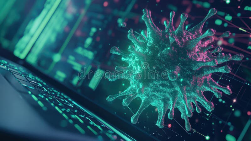 Digital Representation of Virus on Laptop with Data Visualization in ...