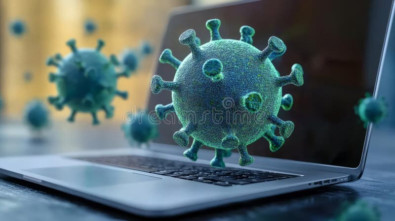 Digital Representation of Viruses Emerging from a Laptop Screen ...