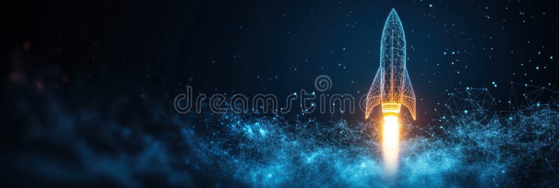 A Digital Representation of a Wireframe Rocket Launching into the ...