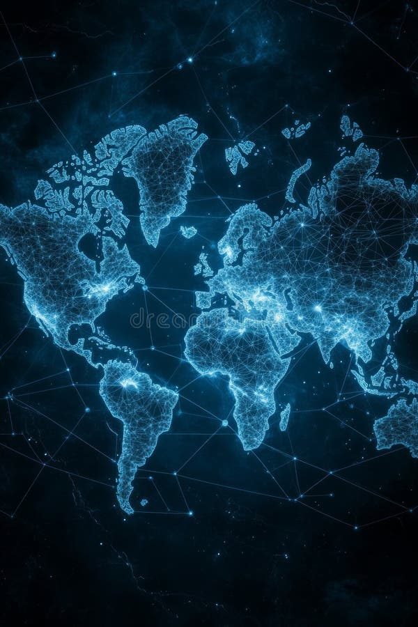 A Digital Representation of a World Map Highlighted in Bright Blue ...