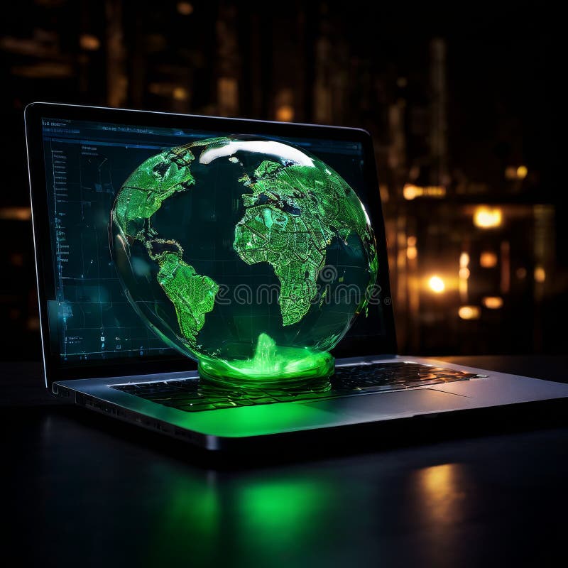 Digital World Map on Laptop Emphasizing Global Connectivity Stock ...