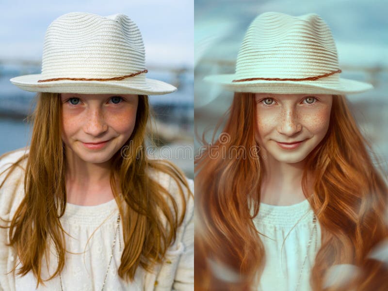 Digital Retouch. before and after Stock Photo - Image of natural ...