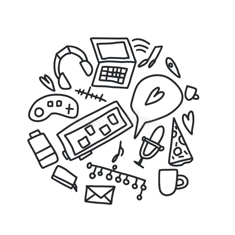 Digital Retro Elements Round Composition Isolated on White Background ...