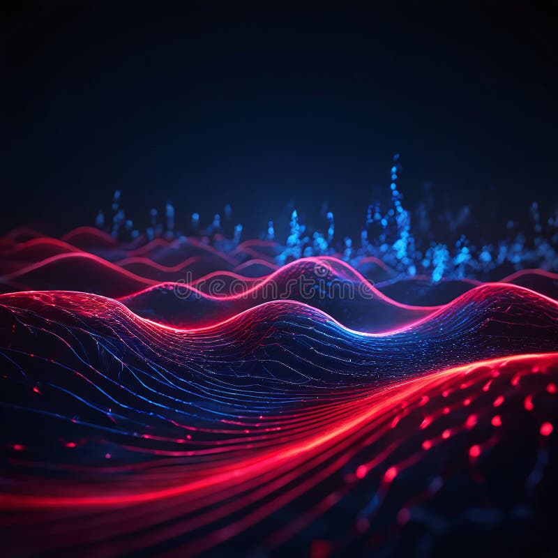 Digital Ripple Red and Blue Waves on Dark Background. Hi Tech Image ...