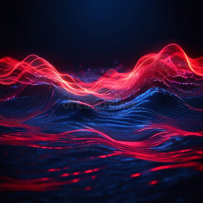 Digital Ripple Red and Blue Waves on Dark Background. Hi Tech Image ...