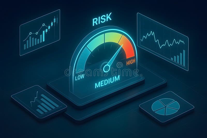 Digital Risk Assessment Concept Depicting Risk Meter and Financial Data ...