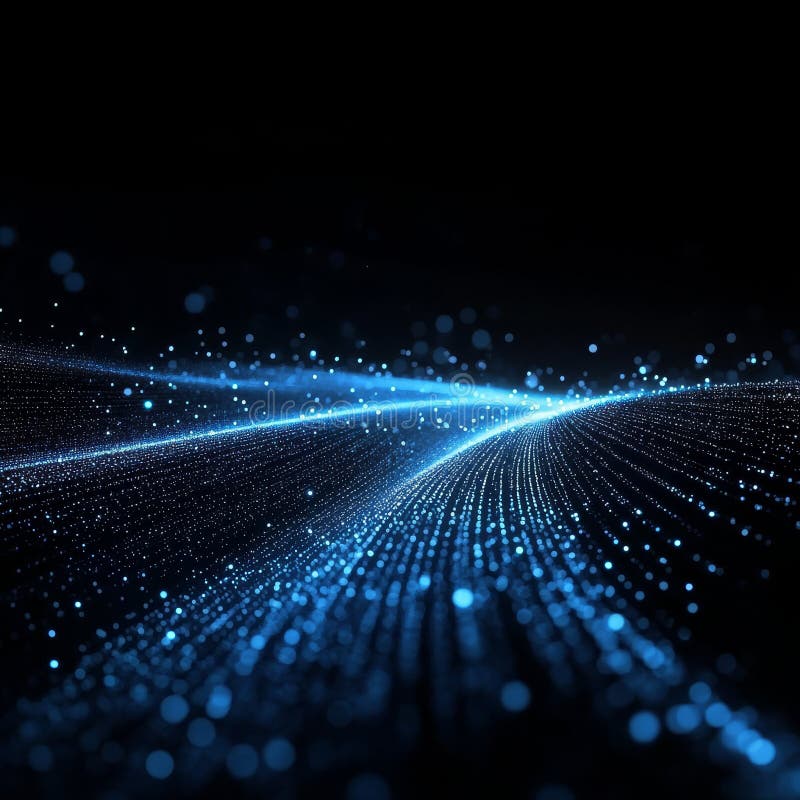 The Digital River Flows Amidst a Starry Night, Accompanied by Data ...