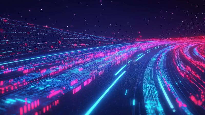 Digital Road Shows Fast Data Transfer. Cyber Communication. Coding ...
