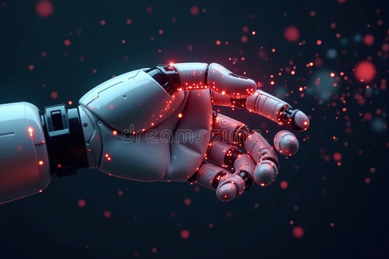 Digital Robot Hand Reaches for a Human Like Gesture , Grip, Modern ...