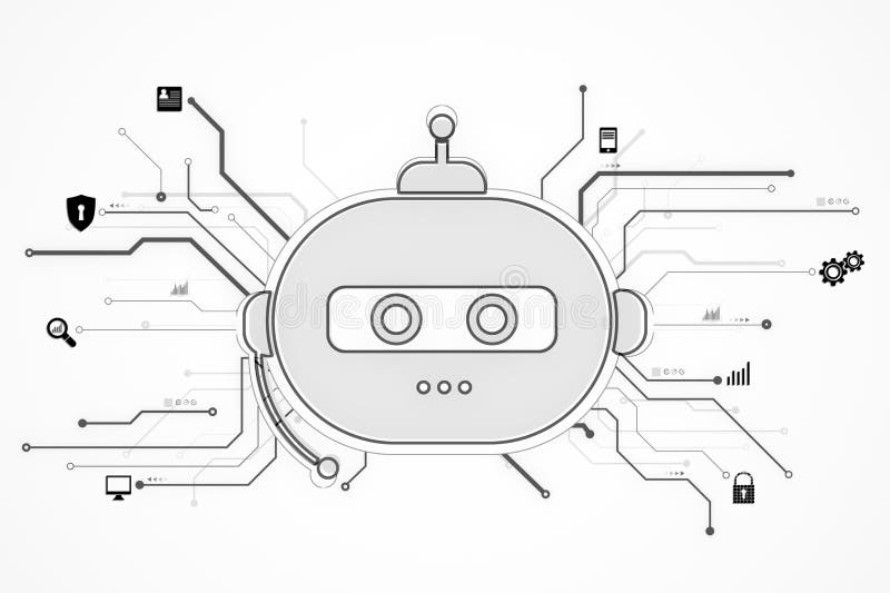 Digital Robot Head with Circuit Connections on White Background. 3D ...