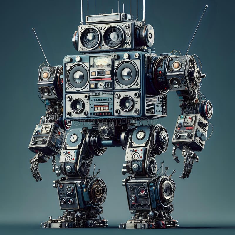Digital robot and music stock illustration. Illustration of disco ...