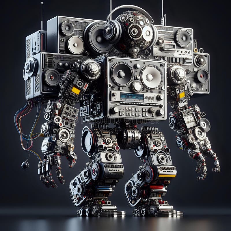 Digital robot and music stock illustration. Illustration of camera ...