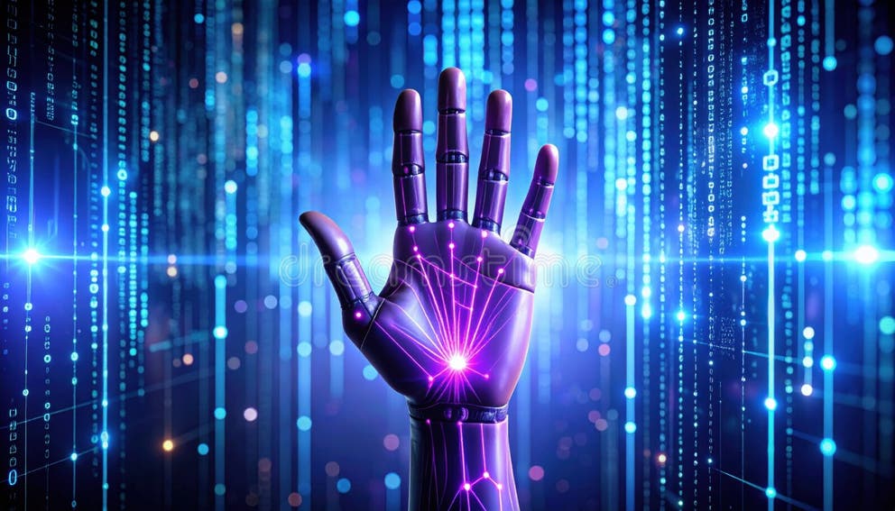 Digital Robotic Hand Interacting with Data Streams Signifies the Rise ...