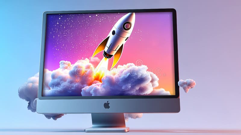 Rocket Ship Launching from a the Monitor into Computer Clouds ...