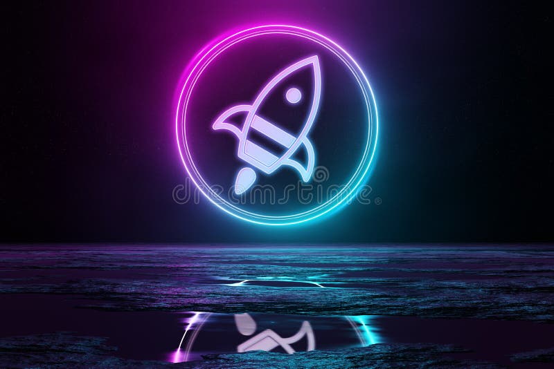 Digital Rocket Holographic Icon Illuminating the Floor with Blue and ...