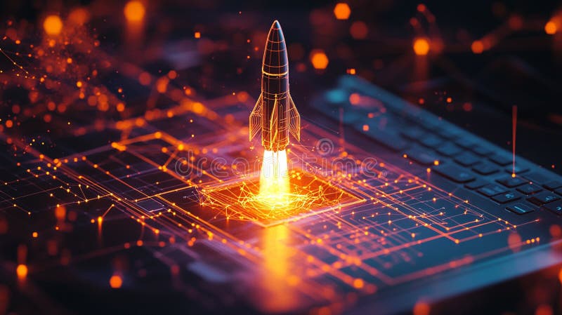 Digital Rocket Launch Abstract Technology Startup Innovation 3d Red ...