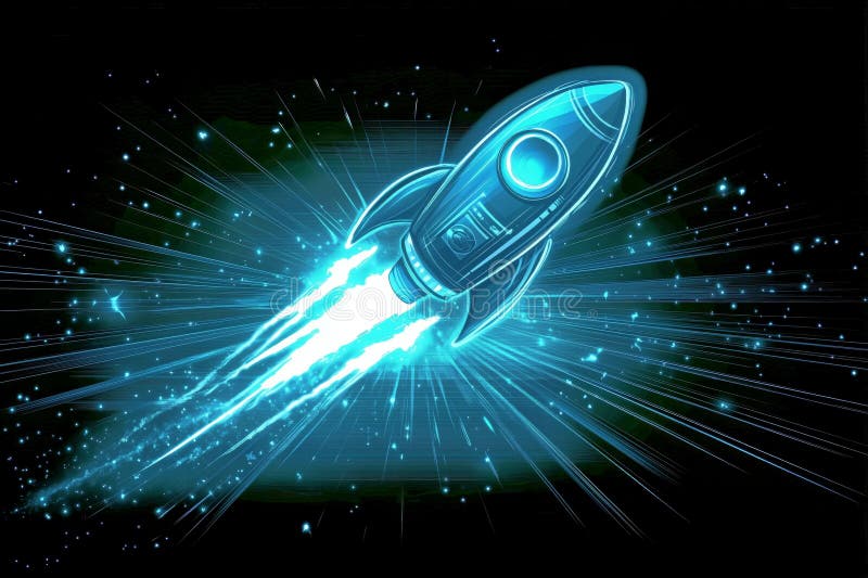 Digital Rocket Launch in a Futuristic Space Environment with Vibrant ...