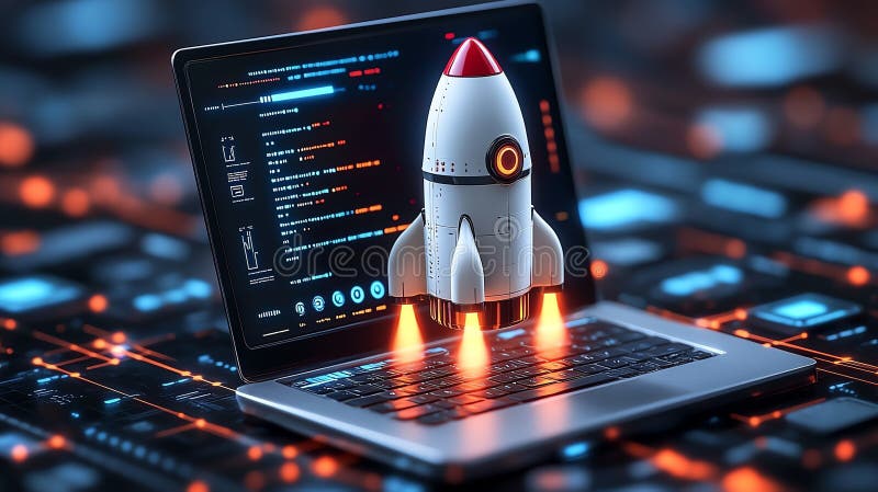 A Digital Rocket Launching from a Laptop, Symbolizing Innovation and ...