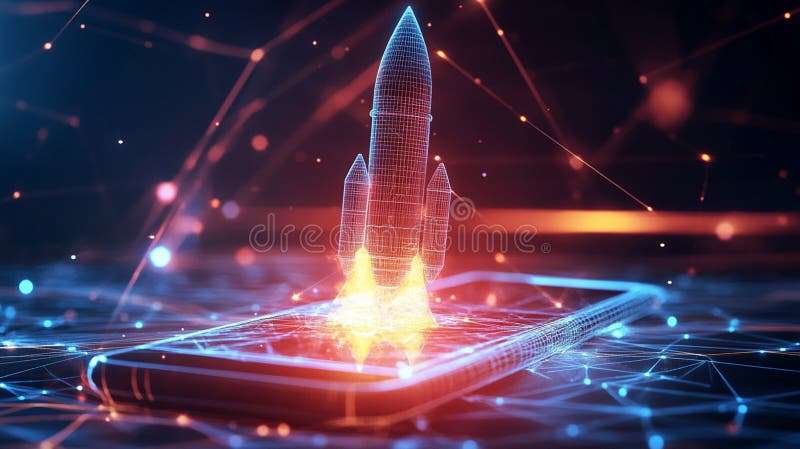 Digital Rocket Launching from Modern Smartphone Screen Innovative ...