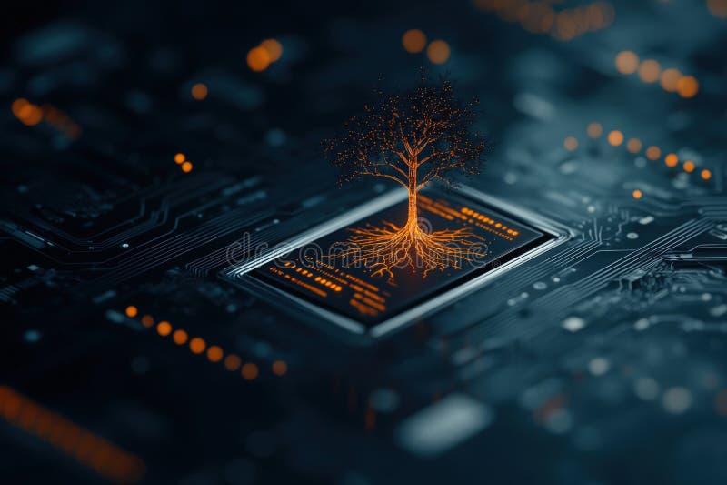 Digital Roots Intertwine with Technology in an Abstract Representation ...