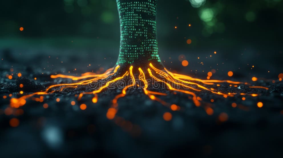 Digital Roots of Technology Growing through the Earth in a Surreal ...