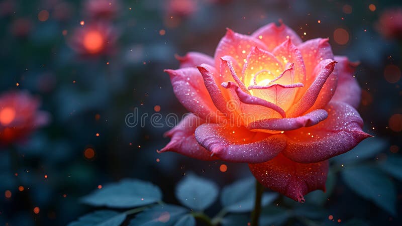 Digital Rose Blooming with Particles in Garden Stock Photo - Image of ...