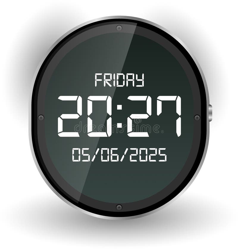 Digital Round Smartwatch Face with Date and Time Display Stock Vector ...