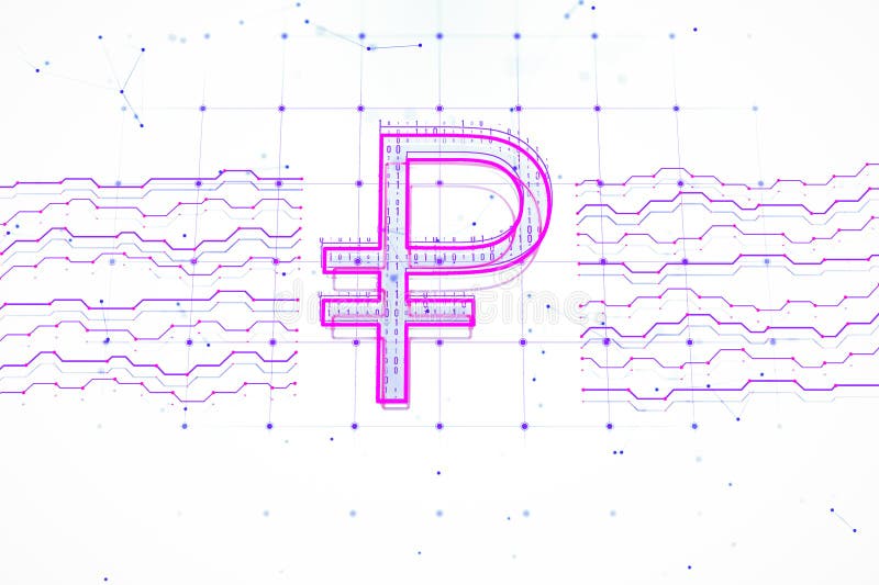 Digital Ruble Symbol Surrounded by Futuristic Circuitry on a White ...