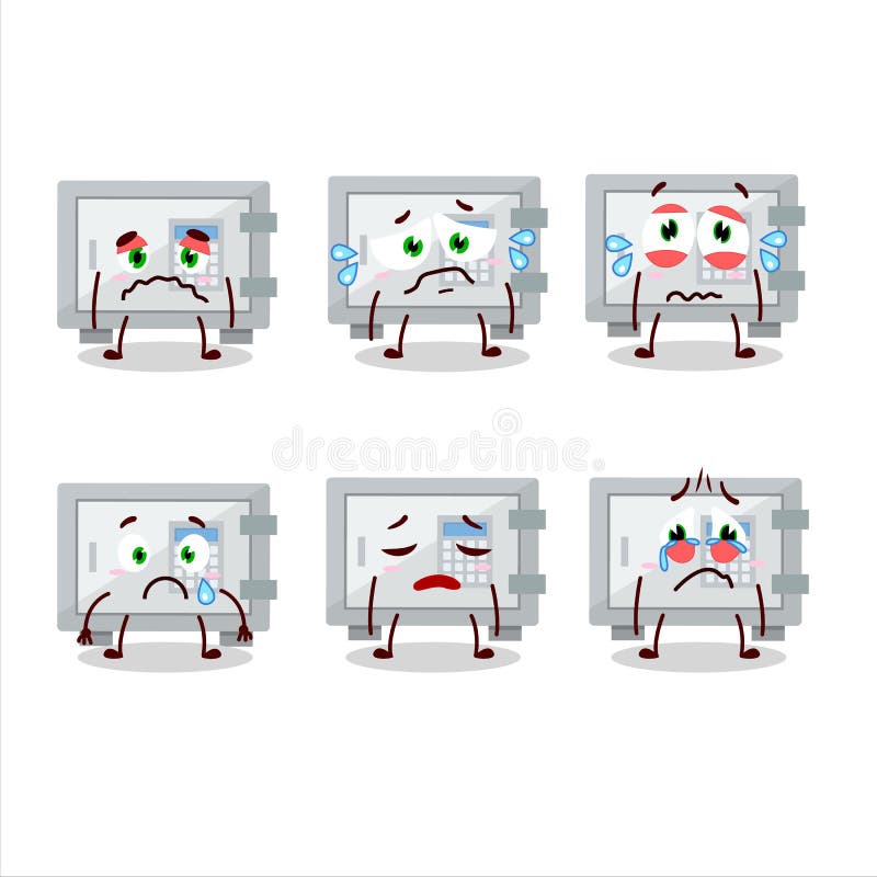 Digital Safe Box Cartoon Character with Sad Expression Stock Vector ...