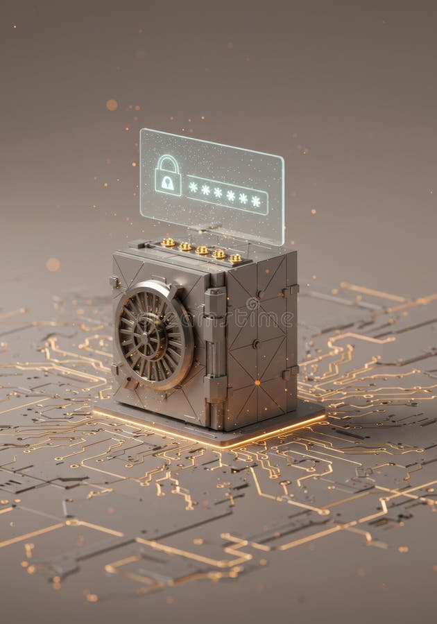 Digital Safe with Hologram Password on Circuit Board Stock Illustration ...