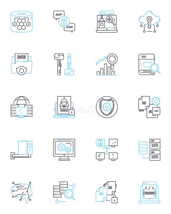 Digital Safeguards Linear Icons Set. Encryption, Firewall, Password, Malware, Cybersecurity ...