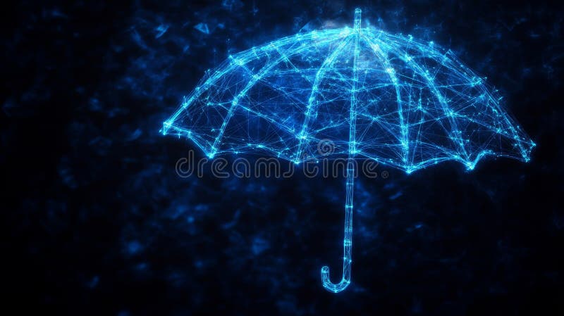 Digital Safety Net Abstract Glowing Umbrella on Blue Technology ...
