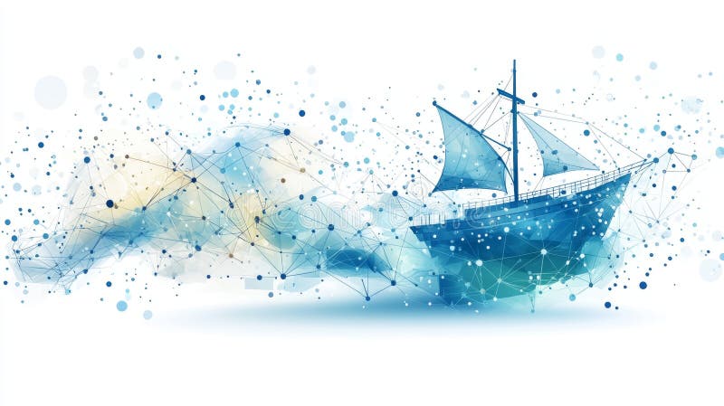Digital Sailing Abstract Boat on Technological Background, Connecting ...