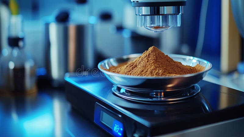 Digital Scale Measuring Fine Herbal Powder, High-tech Lab Background ...