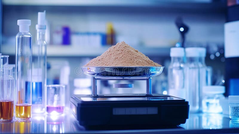 Digital Scale Measuring Fine Herbal Powder, High-tech Lab Background ...