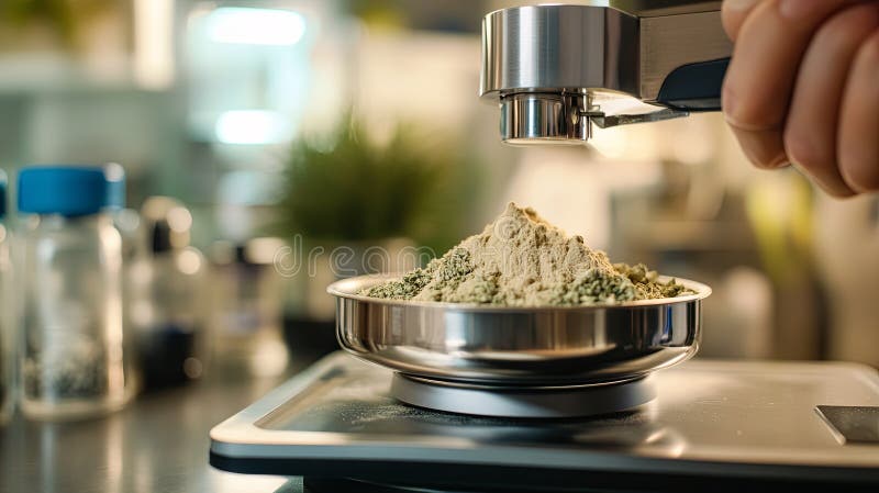 Digital Scale Measuring Fine Herbal Powder, High-tech Lab Background ...