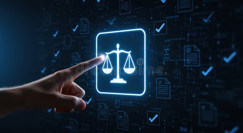 Digital Scales of Justice: Cybernetic Law Interface Stock Illustration ...