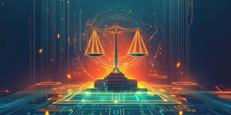 Digital Scales Symbolizing Justice Stock Illustration - Illustration of ...