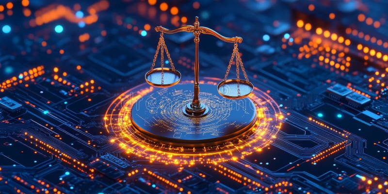 Digital Scales Symbolizing Justice Stock Illustration - Illustration of ...