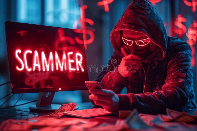 Digital Scammer Hacker with Computer and Mobile in the Shadows of the ...